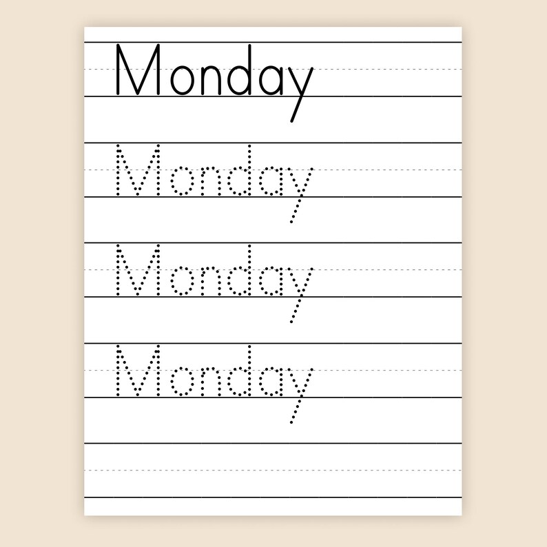 Tracing Worksheet - DAYS of THE WEEK - Print at Home - Educational ...