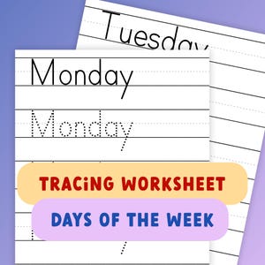 Tracing Worksheet - DAYS of THE WEEK - Print at Home - Educational ...