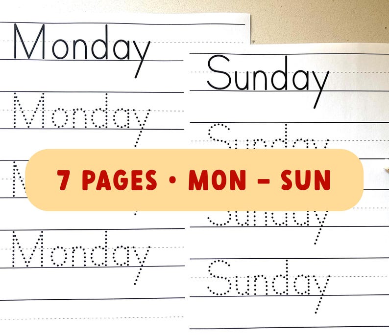 Tracing Worksheet - DAYS of THE WEEK - Print at Home - Educational ...