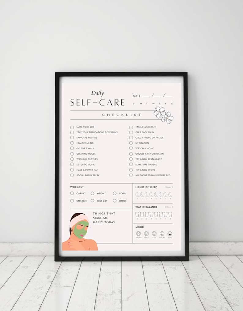 Daily Self-care Checklist Printable Template, Self Care Routine Plan ...