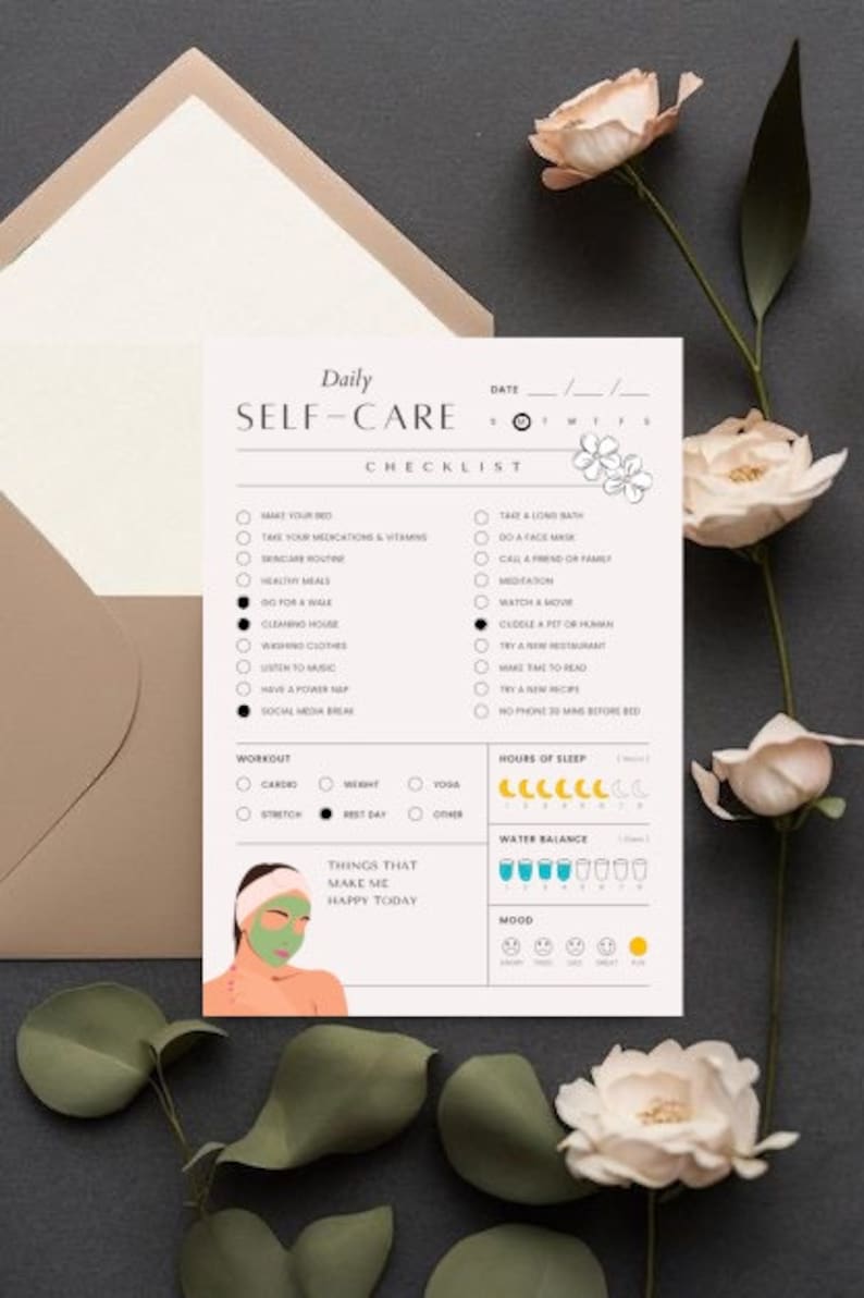 Daily Self-care Checklist Printable Template, Self Care Routine Plan ...