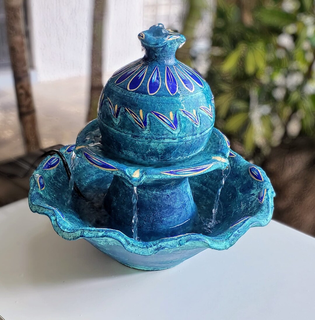 Handmade 14 in Serenity Cairn Water Fountains, Turquoise Blue Indoor or ...