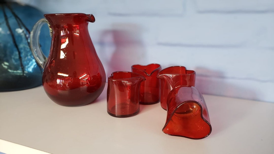Intense Red Heart Jug and Glass Set, Heart Glass - Etsy