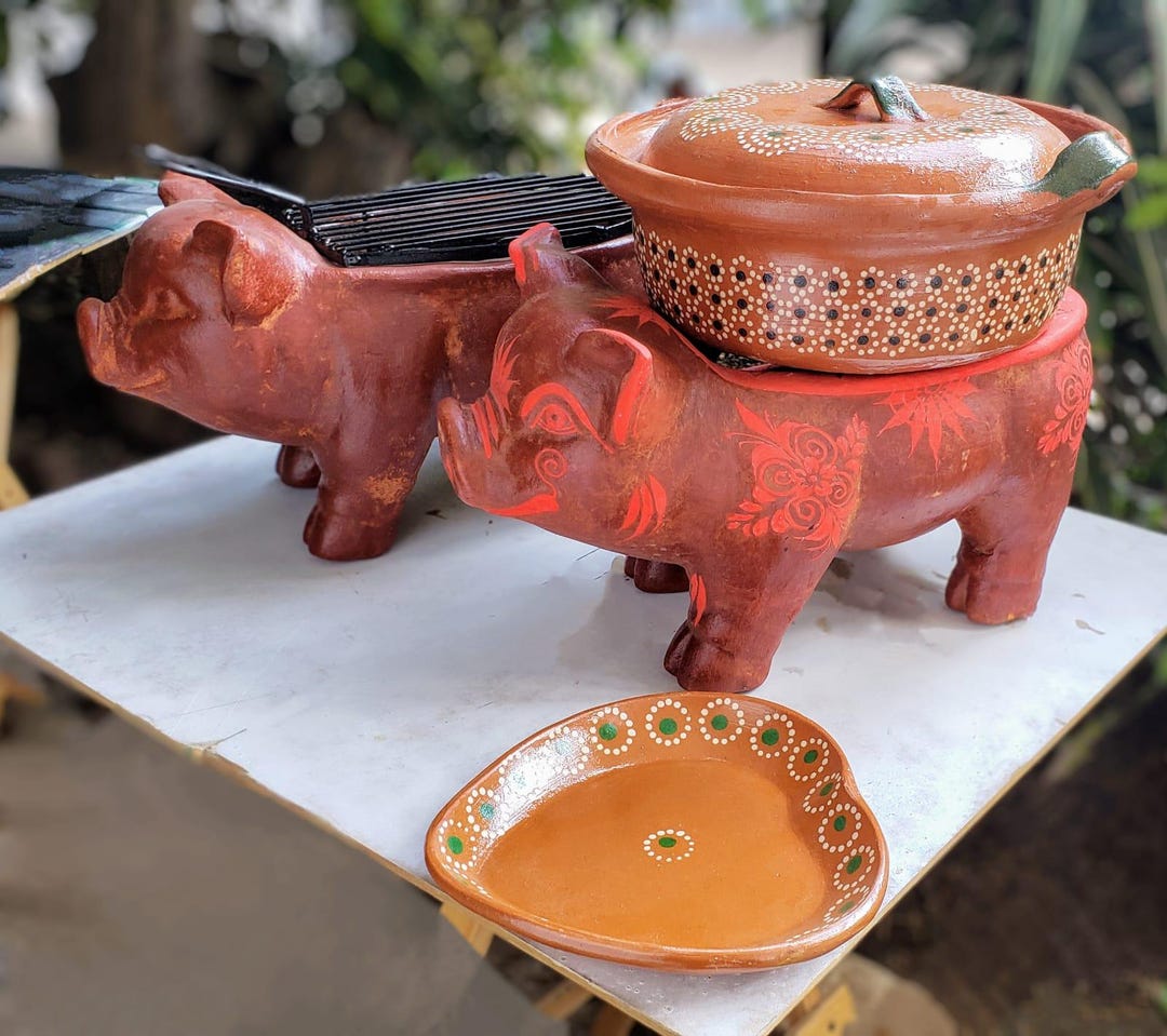 Handcrafted Terracotta Pig-shaped Brazier With Floral Design - 16-inch ...