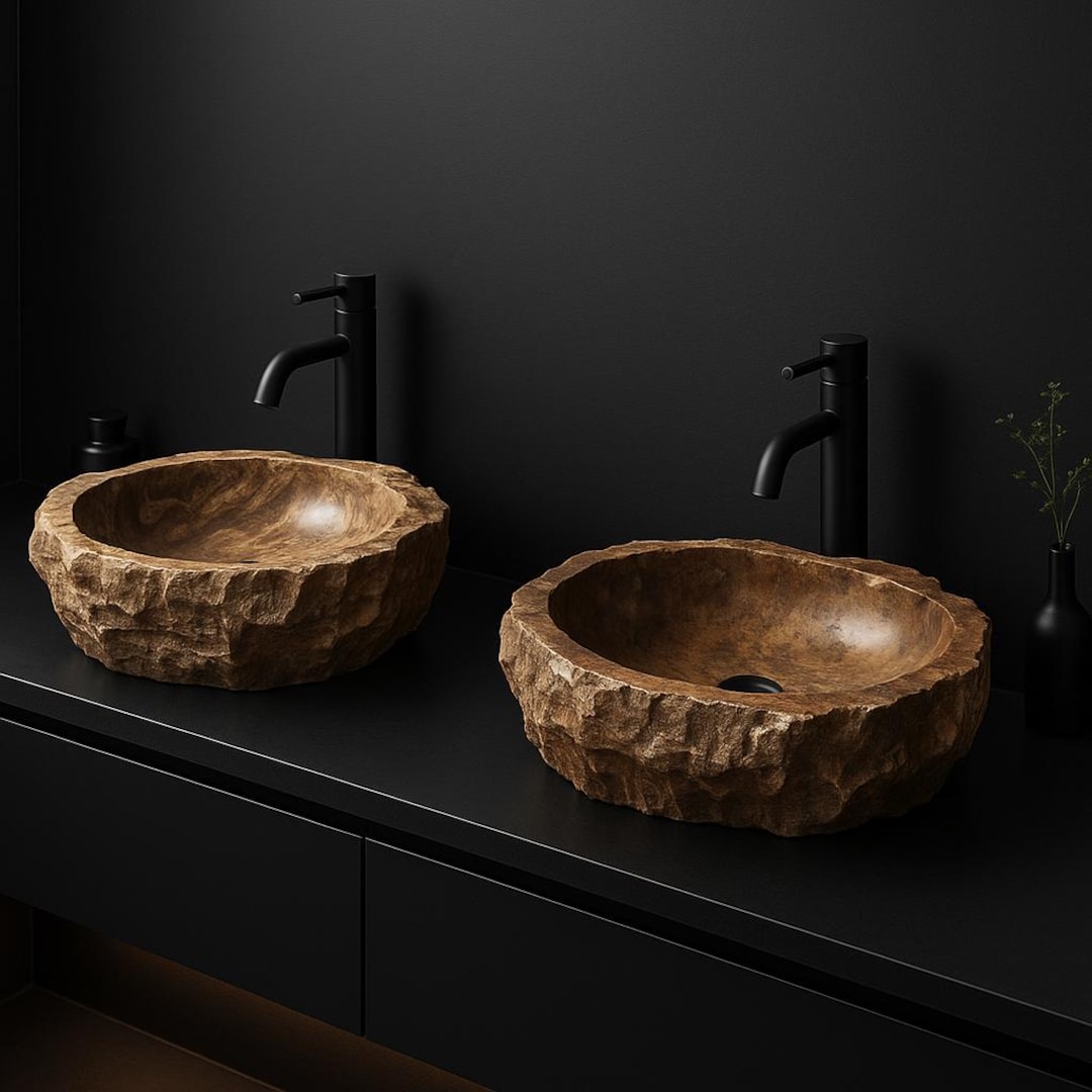 Hand‑carved Natural Stone Vessel Sink–15.75″ (40cm) Diameter–rustic ...