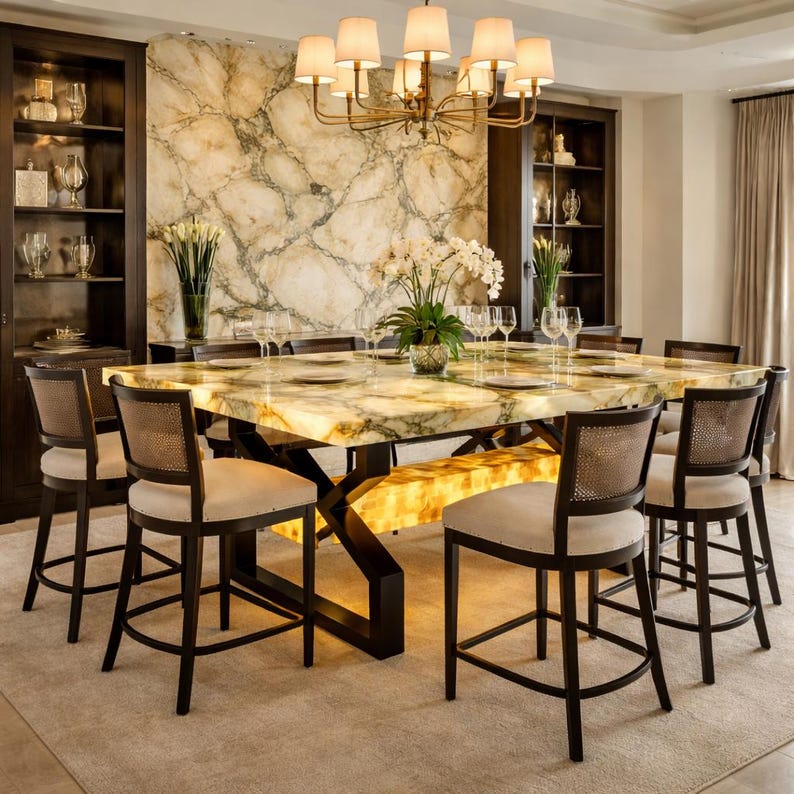 Luxury Metal Table Base with Onyx Shelf, 29.5” x 29.5” Industrial ...