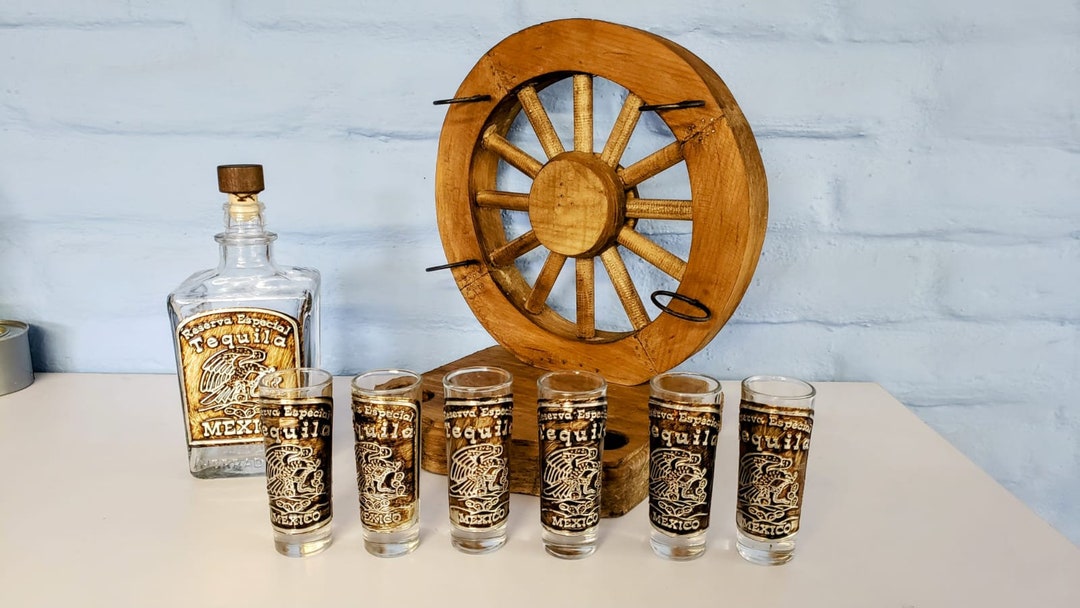 Rustic Vintage Mexican Style Wooden Roulette With Bottle Gun and 6 Shot ...