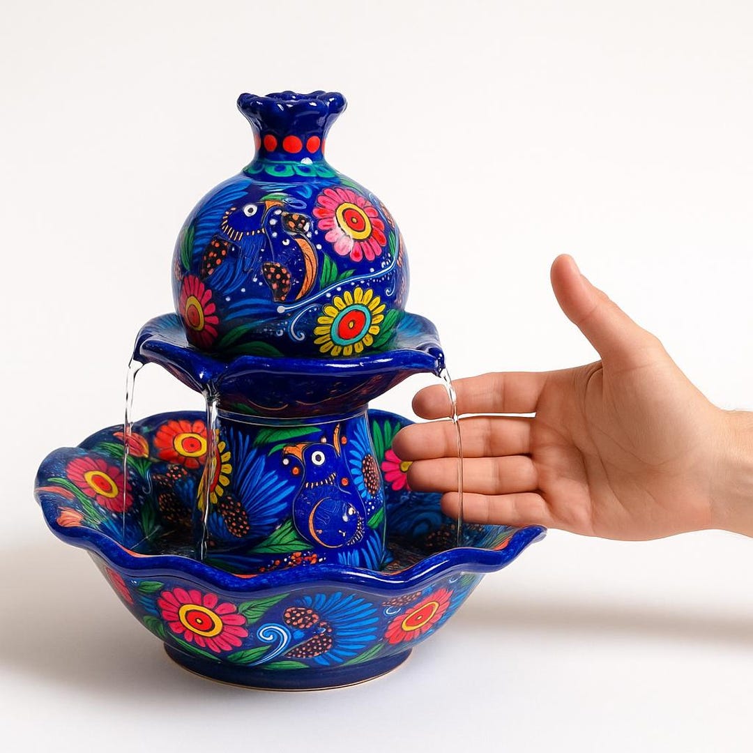 Hand-painted Talavera Ceramic Tabletop Fountain – Zen Desk Decor ...