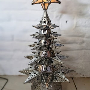 Tin Punched Christmas Tree Handmade Lighted 35 Tall - Etsy