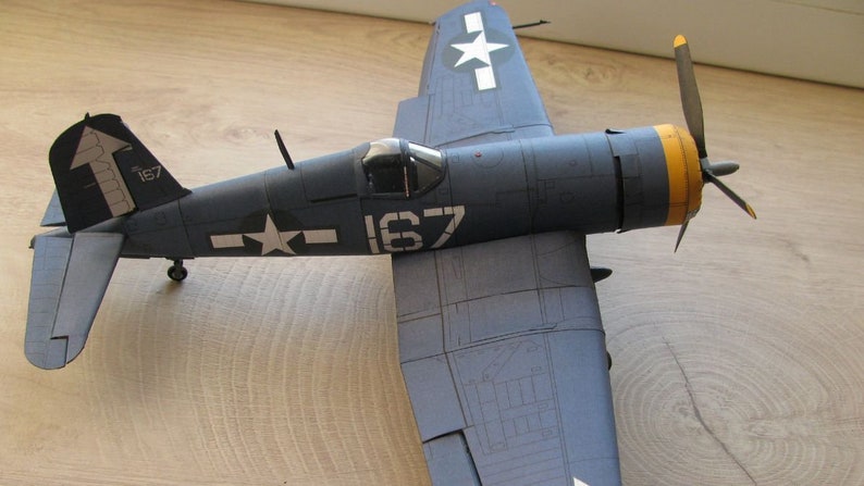 Papercraft Kit Corsair Airplane 3d Paper Model Crafting PDF Plans DIY ...