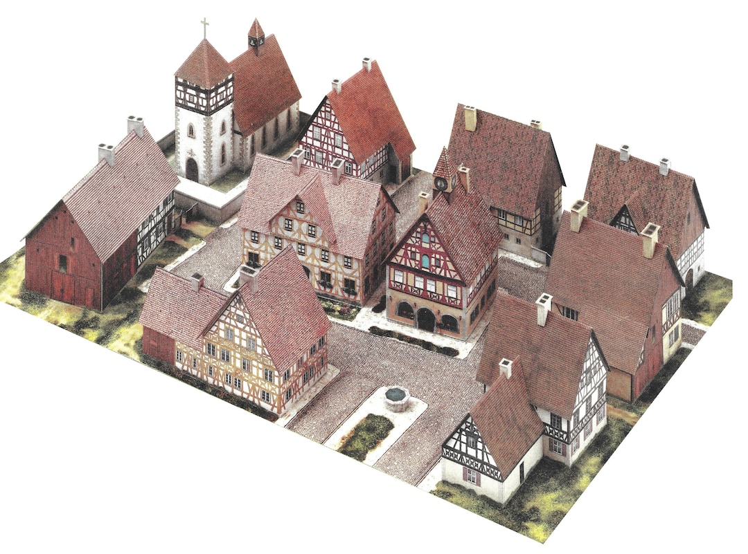 Papercraft Kit Village With Half-timbered Houses 3d Paper Model ...