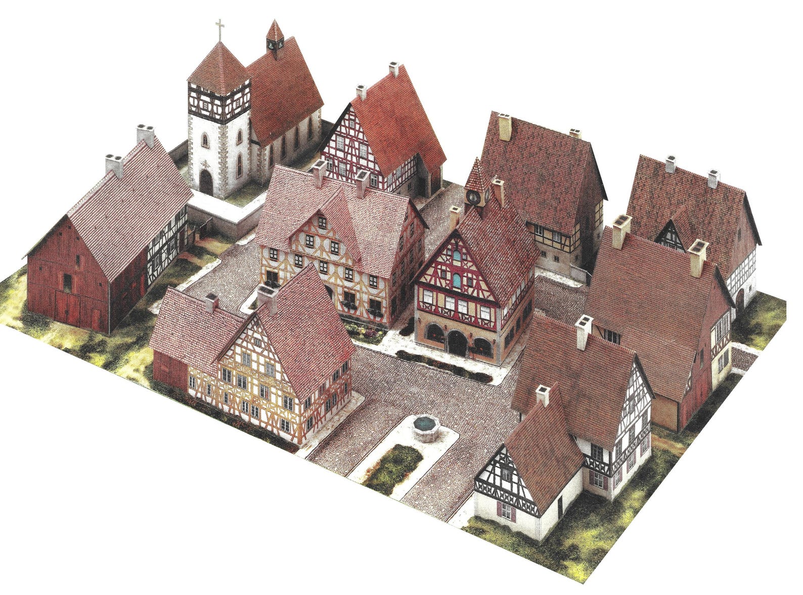 Papercraft Kit Village With Half-timbered Houses 3d Paper Model ...