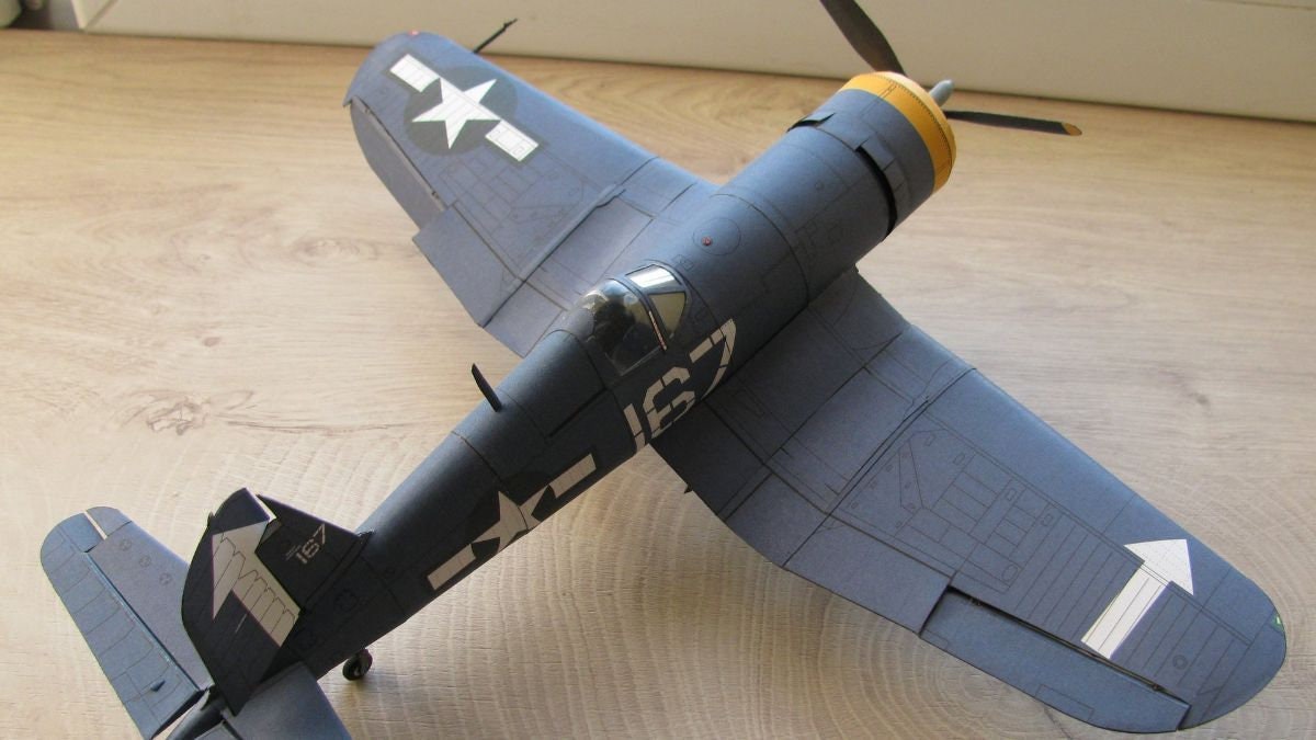 Papercraft Kit Corsair Airplane 3d Paper Model Crafting PDF Plans DIY ...