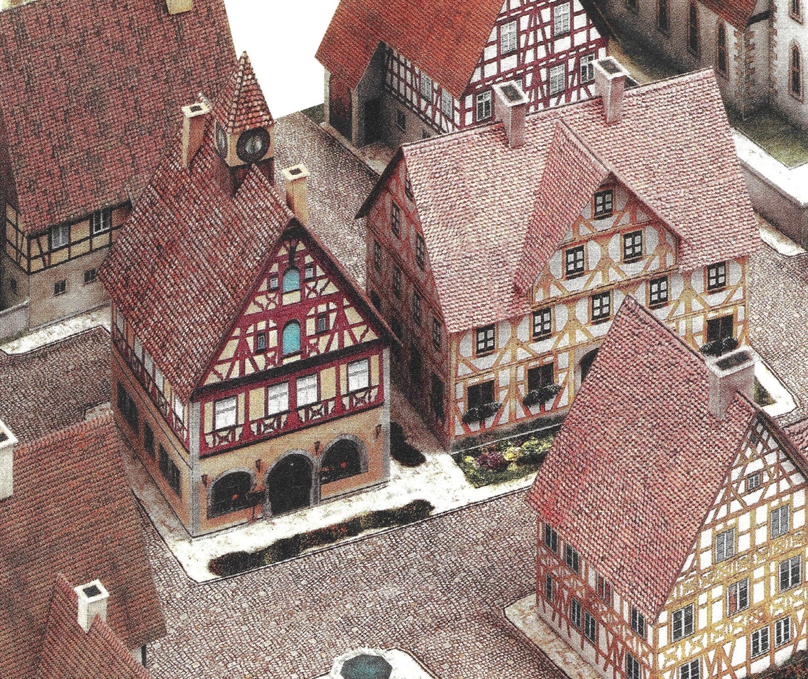 Papercraft Kit Village With Half-timbered Houses 3d Paper Model ...