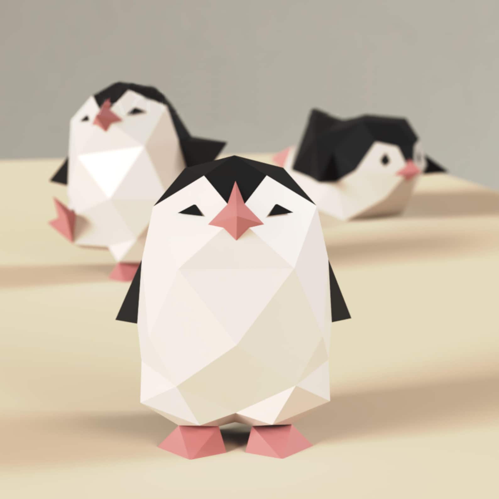 Papercraft Kit Penguins 3d Paper Model Crafting Kit PDF Vector Lines ...