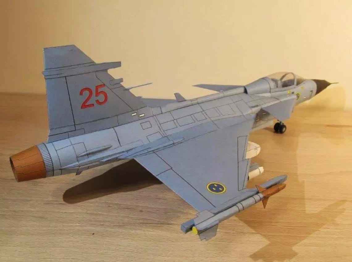 Papercraft Kit Gripen JAS-39 Saab Airplane 3d Paper Model Crafting Kit ...