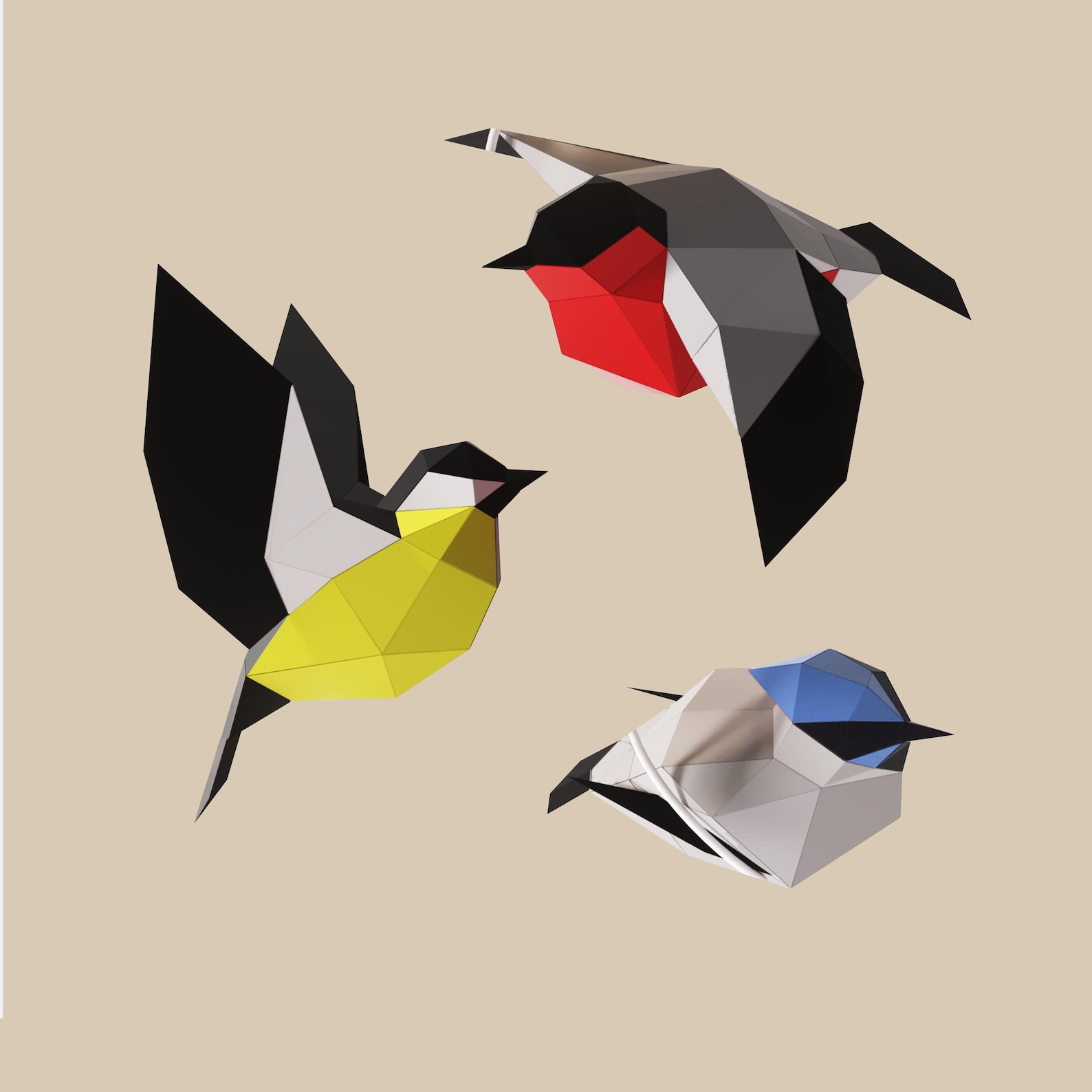 Papercraft Kit Birds Bluejay Waxwing Bullfinch 3d Paper Model Crafting ...