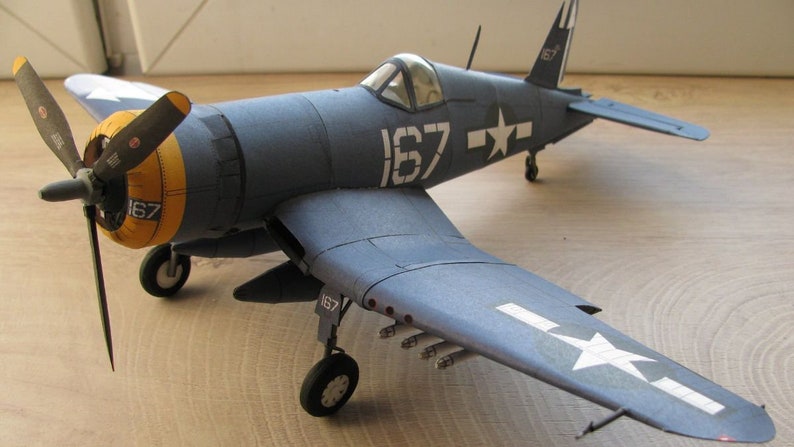 Papercraft Kit Corsair Airplane 3d Paper Model Crafting PDF Plans DIY ...
