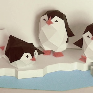 Papercraft Kit Penguins 3d Paper Model Crafting Kit PDF Vector Lines ...