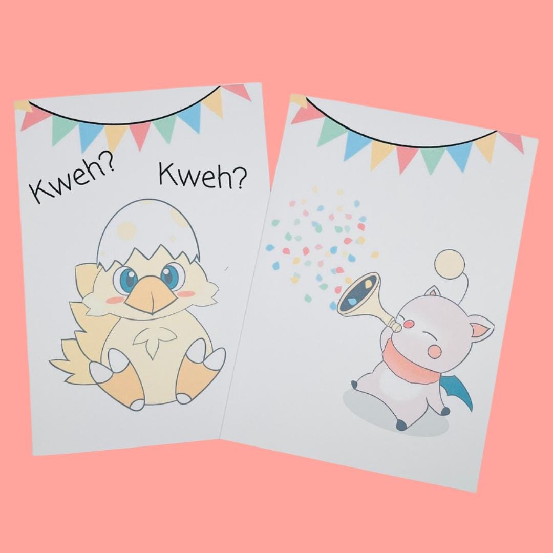 Chocobo & Moogle Happy Birthday Greeting Card Set for Video Gamers - Etsy