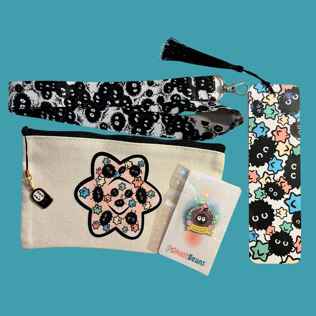 Cute Soot Sprites Gift Set Includes: Pencil Pouch With Enamel Pin ...