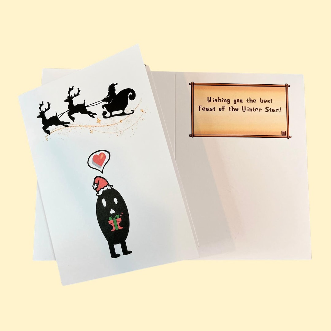 Stardew Valley Krobus & Santa's Sleigh - Merry Christmas Greeting Card ...