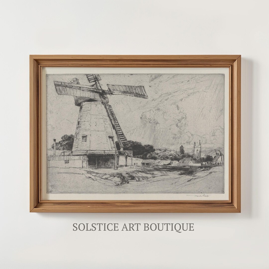 Vintage Windmill Sketch | Antique Drawing of Windmill Print | Cottage ...