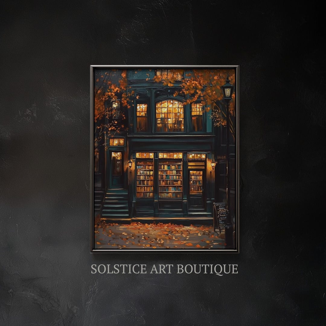 Vintage Bookstore Art Print | Dark Moody Fall Colors | Dark Academia ...