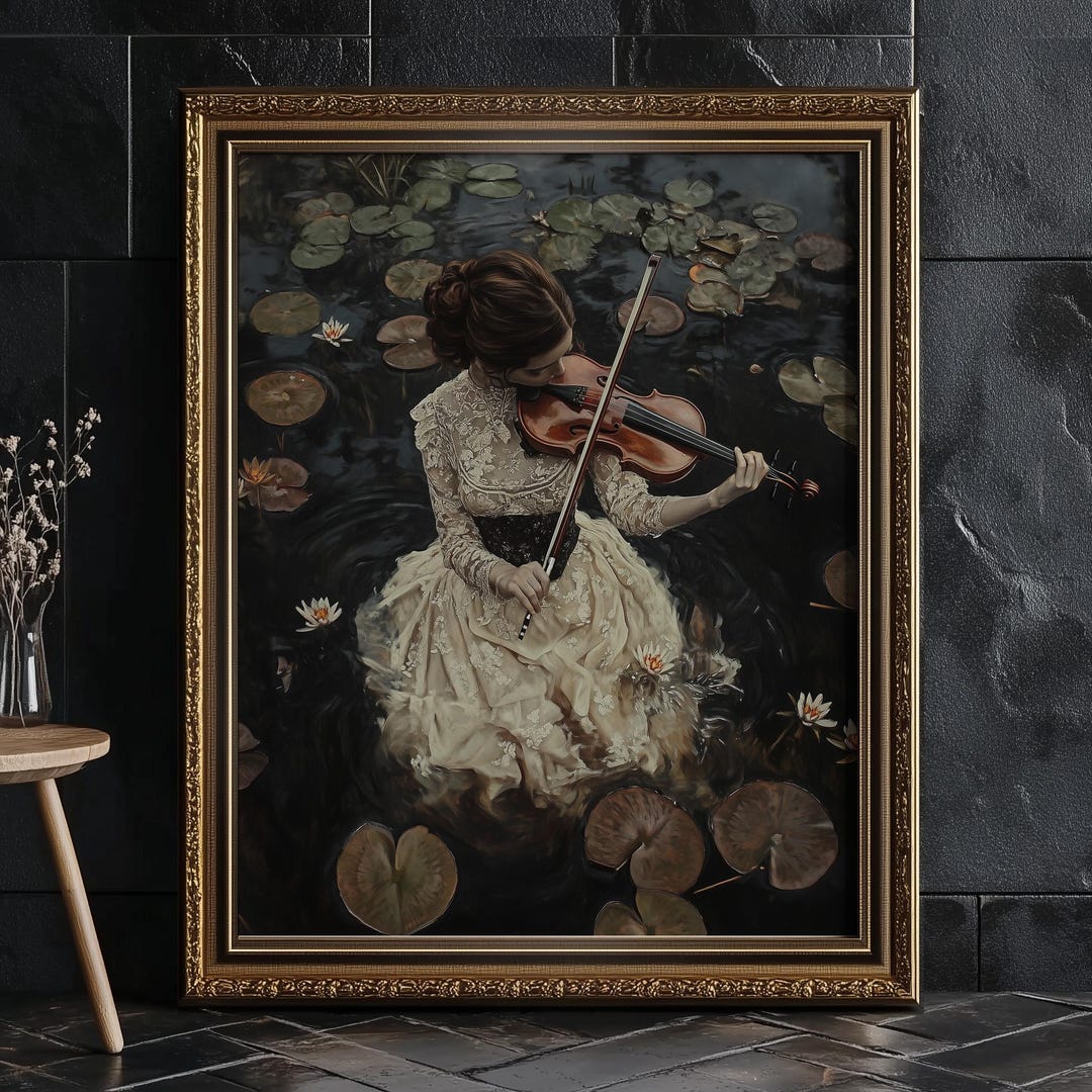 Vintage Victorian Woman Playing Violin in the Lake, Dark Moody Musical ...