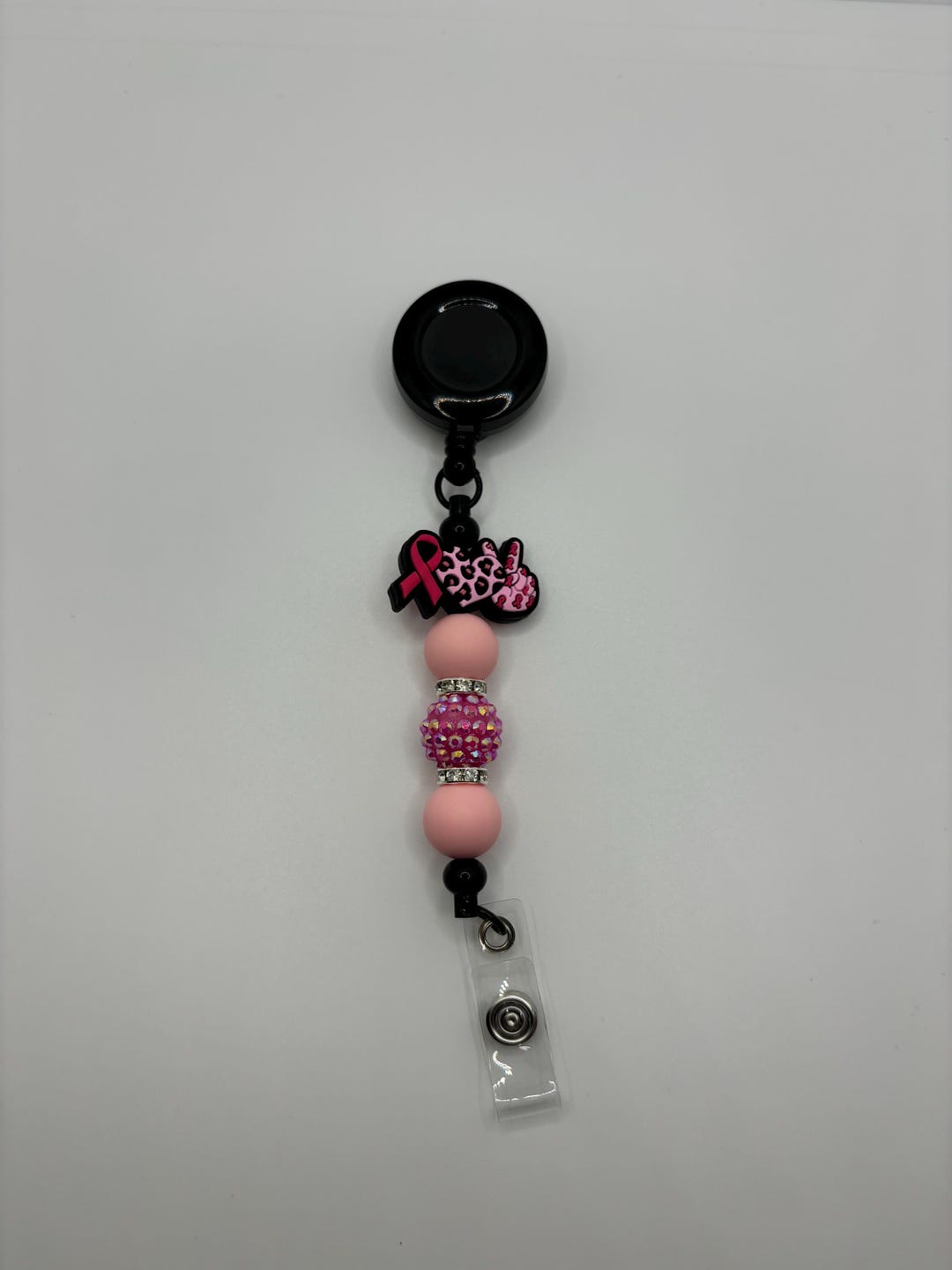 Silicone Beaded Breast Cancer Awareness Badge Reel - Beaded Badge Reel ...
