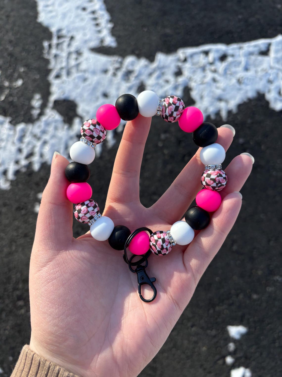 Handmade Silicone Beaded Valentine’s Day Wristlet Keychain - Cute Beaded Wristlet - Beaded ...