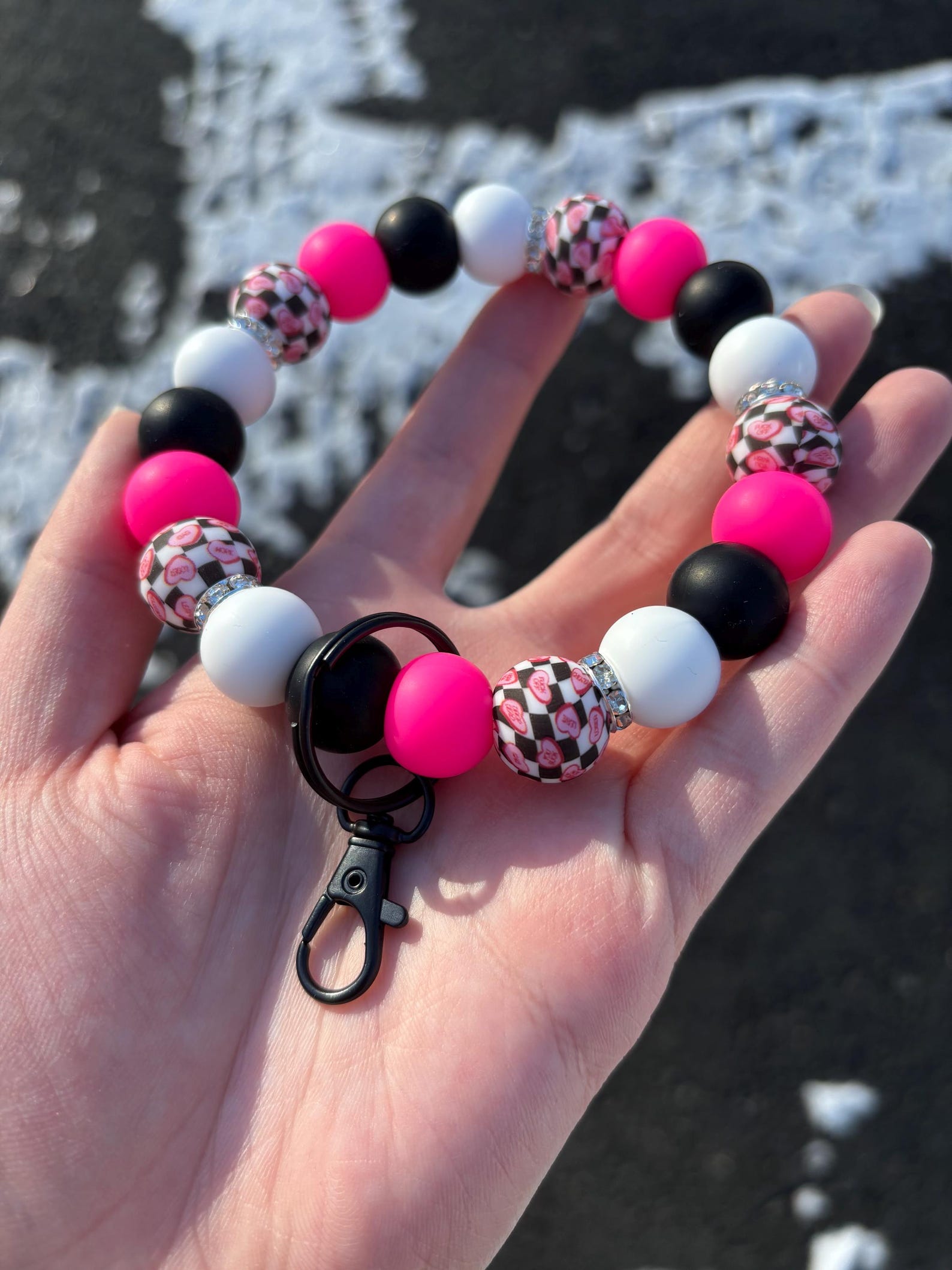 Handmade Silicone Beaded Valentine’s Day Wristlet Keychain - Cute ...