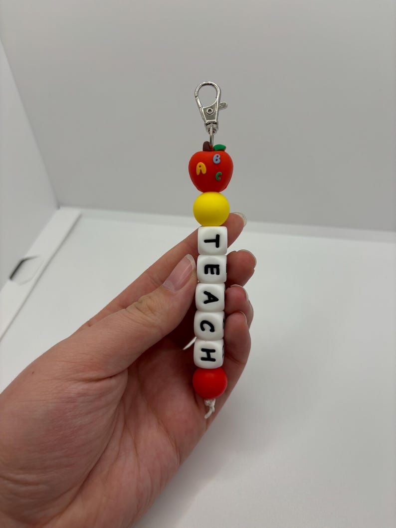 Handmade Silicone Beaded Teacher Keychain - Teach Keychain - Beaded ...