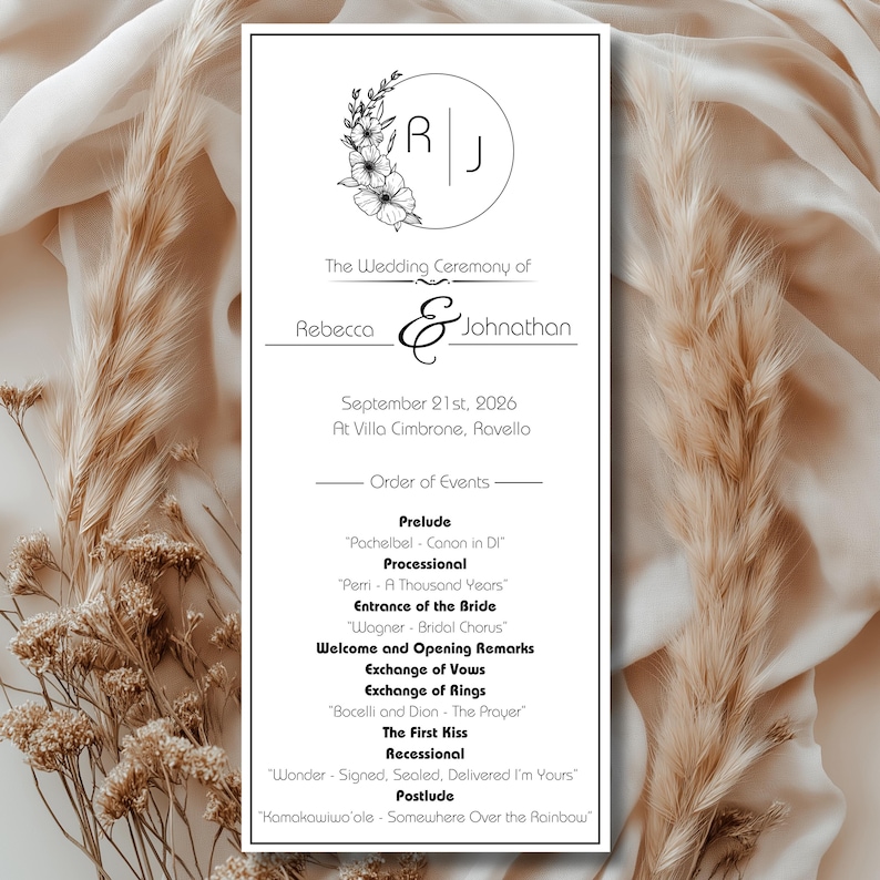 Minimalist Wedding I Monogram Itinerary & Border Wedding Details I Logo ...