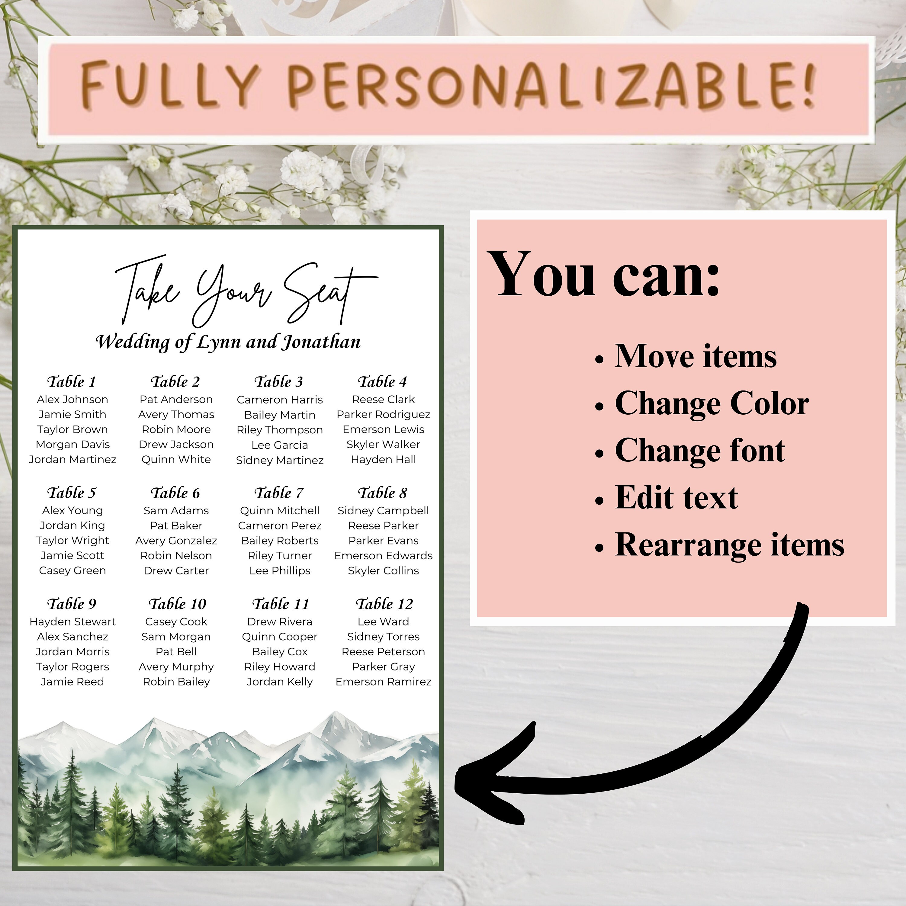 Rustic Watercolor Woodland Landscape With Pine Trees and Mountains ...