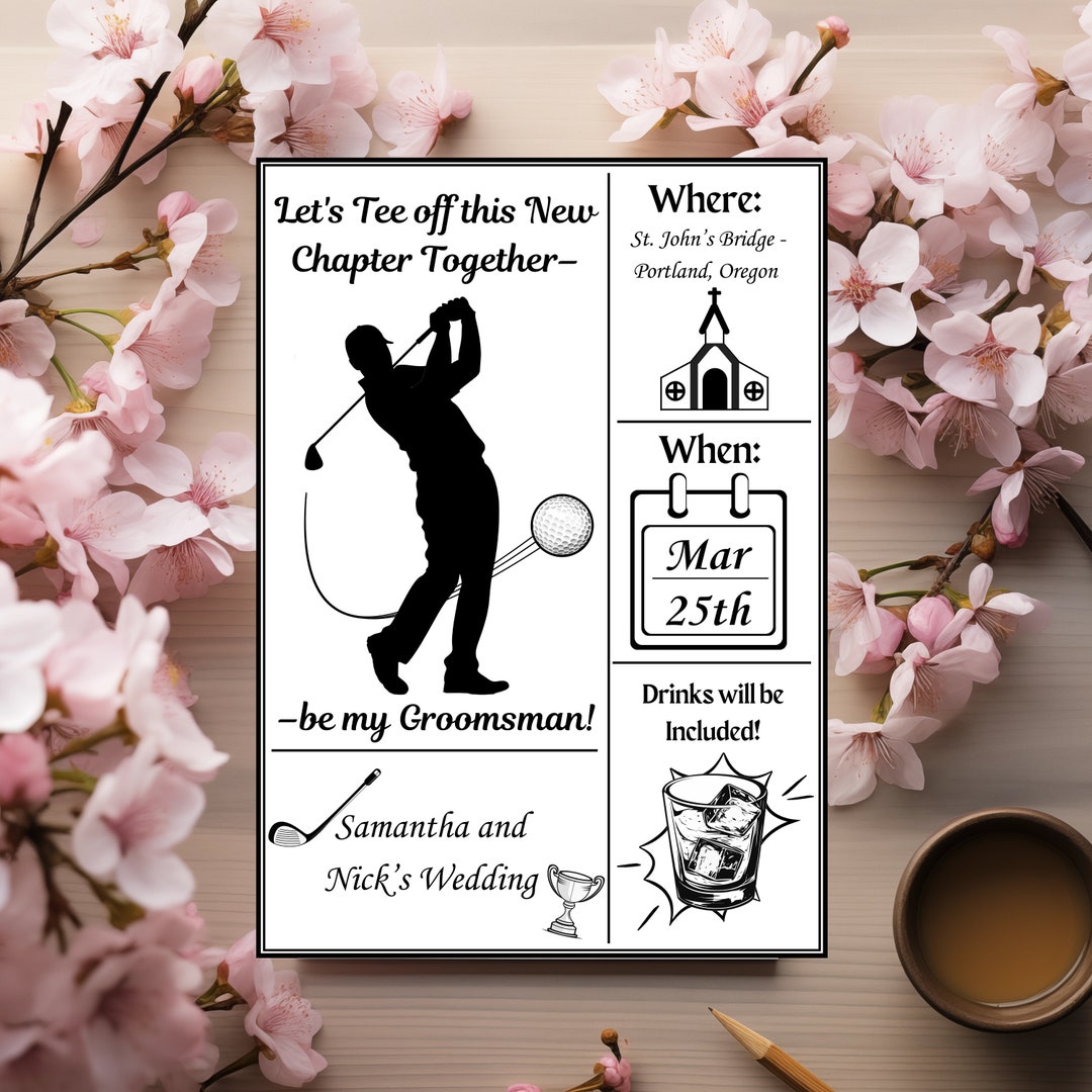 Golf Themed Groomsmen Proposal Card Canva Template L Fully Editable for ...