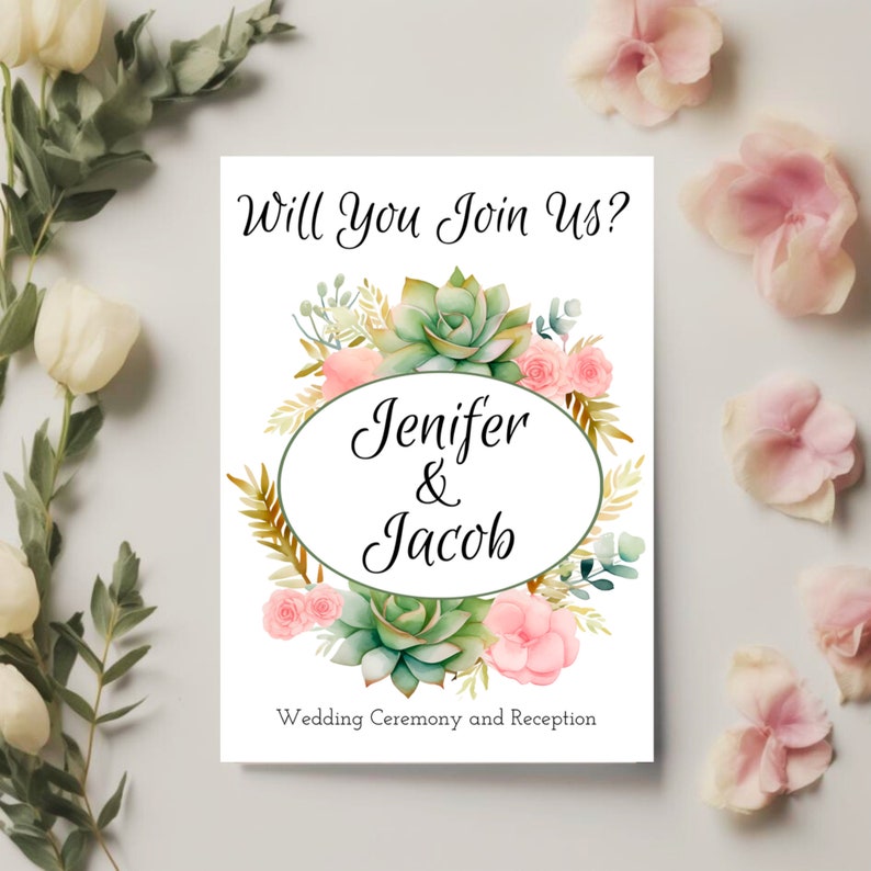 Succulent Wreath Boho Canva Editable Wedding Invitation Digital ...