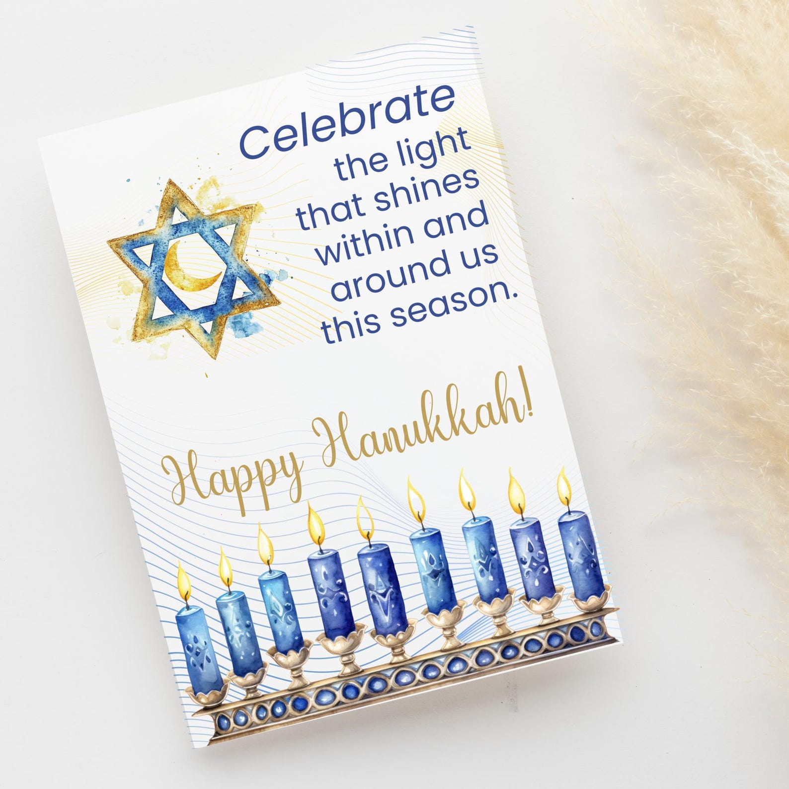 Hanukkah Greeting Card Religious Jewish Holiday Card Festival of Lights ...