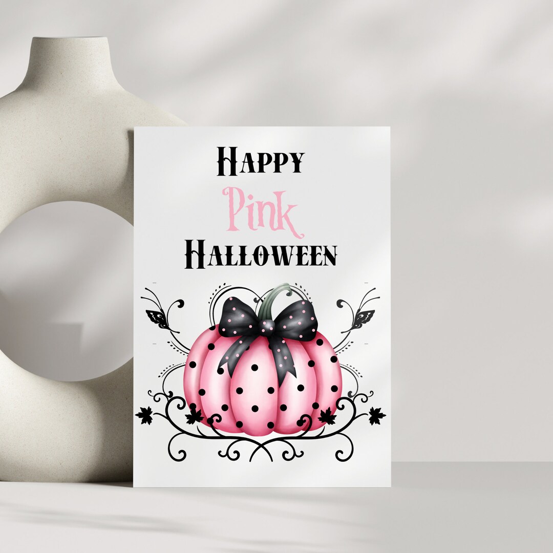 Pink Pumpkin Halloween Card Halloween Themed Pink Greeting Card Pink ...