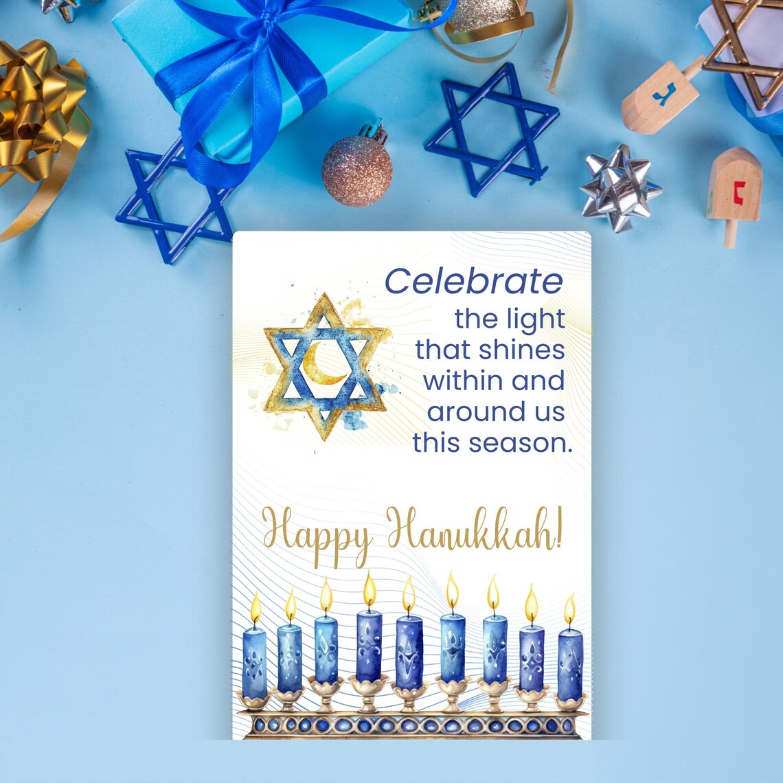 Hanukkah Greeting Card Religious Jewish Holiday Card Festival of Lights ...
