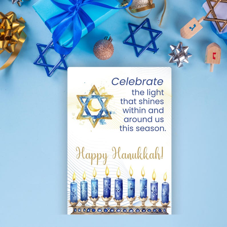 Hanukkah Greeting Card Religious Jewish Holiday Card Festival of Lights ...