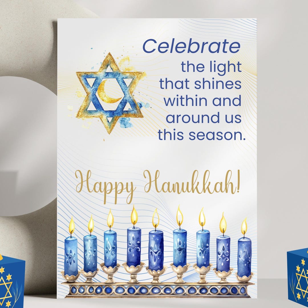 Hanukkah Greeting Card Religious Jewish Holiday Card Festival of Lights ...