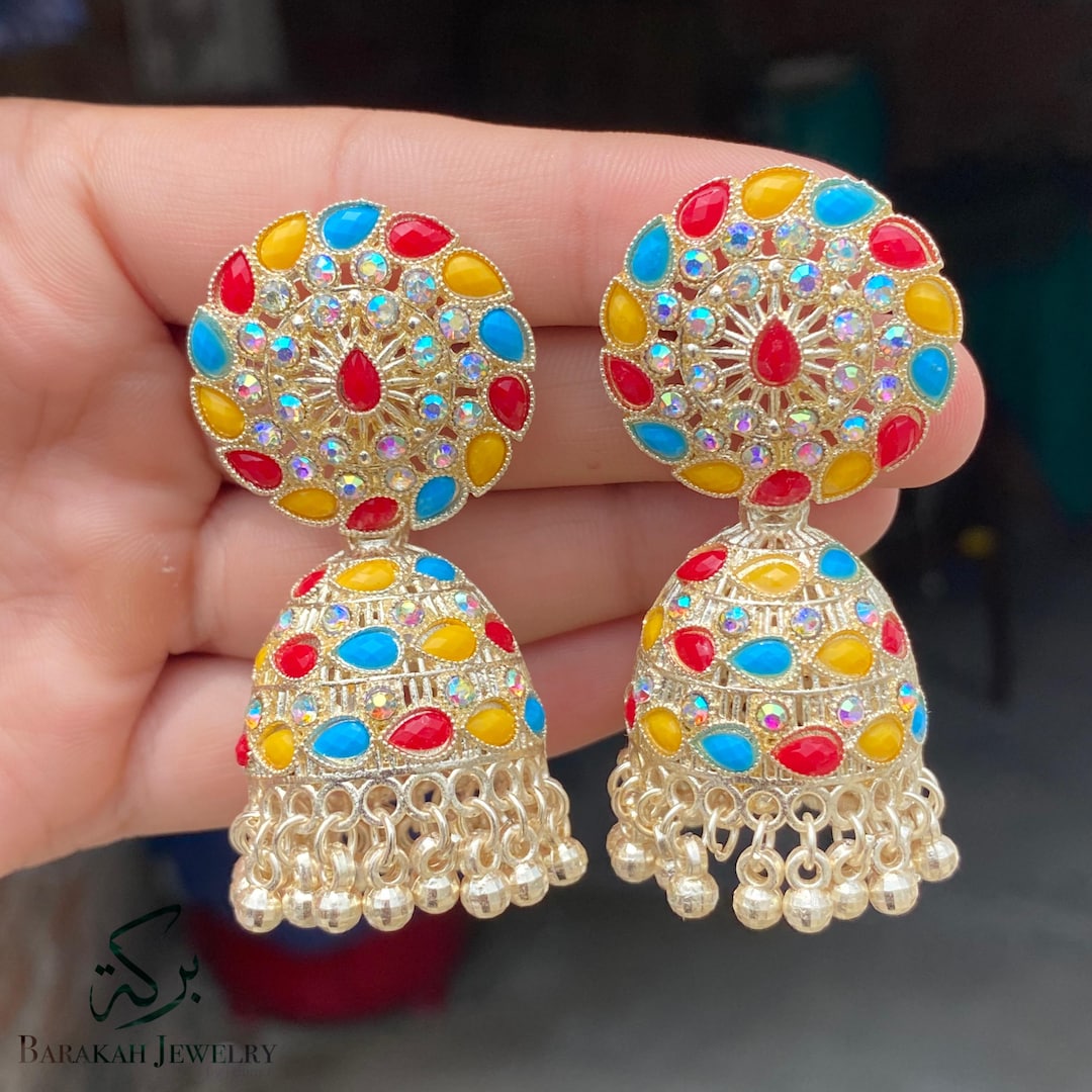 Multi Jhumka Earrings • Colourful Jhumkas • Fancy Jhumka • Indian Style ...
