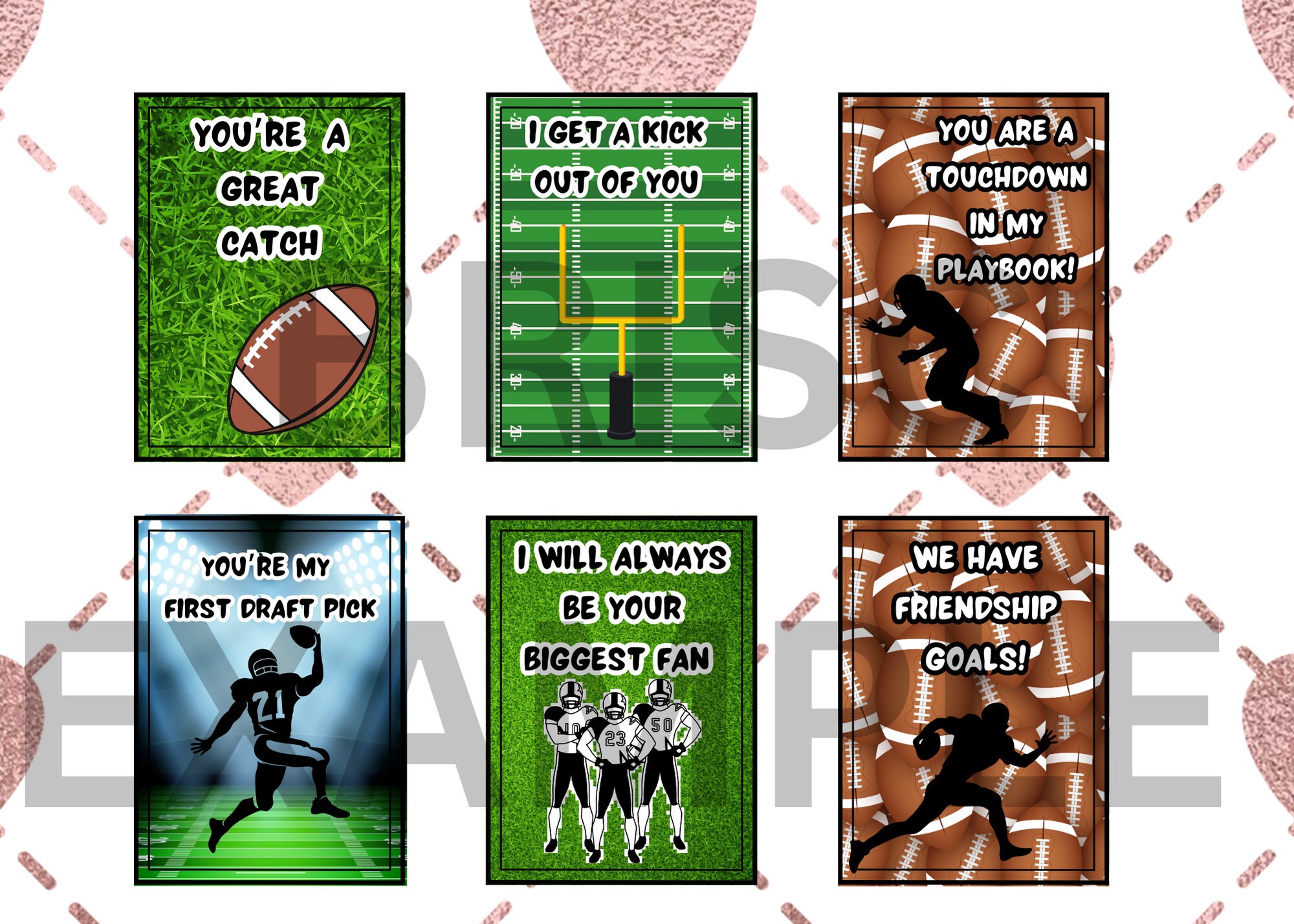 Football Valentines Day Cards, PNG Printable Valentines Cards - Etsy