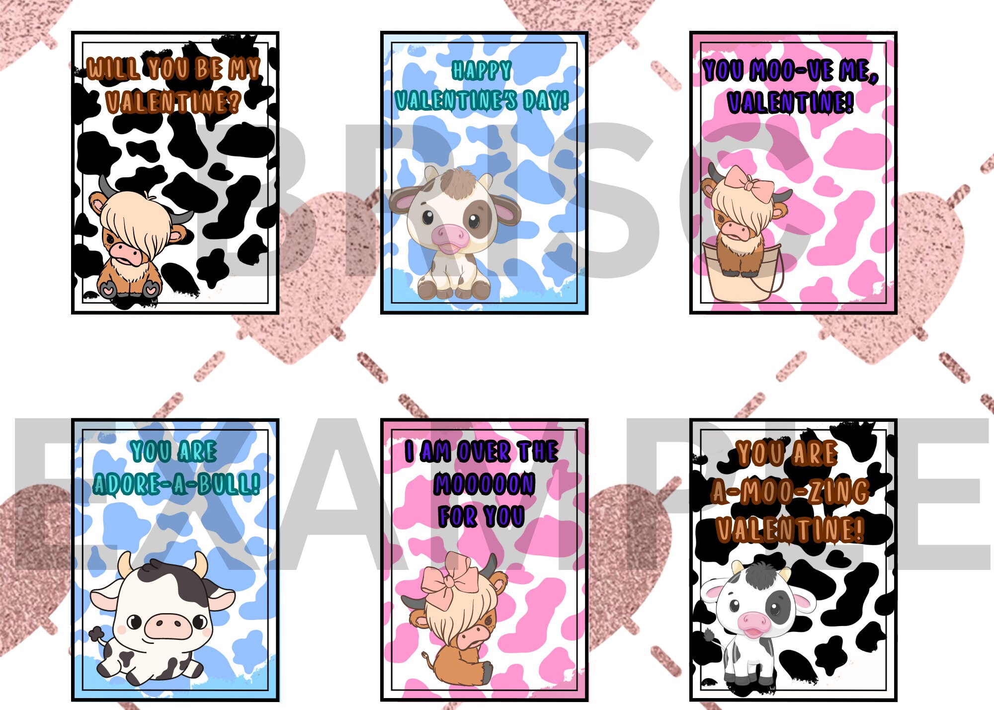 Cow Valentines Day Cards, PNG Printable Cow Valentines Day Cards - Etsy ...
