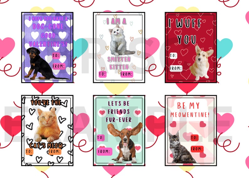 Pet Valentines Cards, PNG Printable Pet Valentine Cards - Etsy
