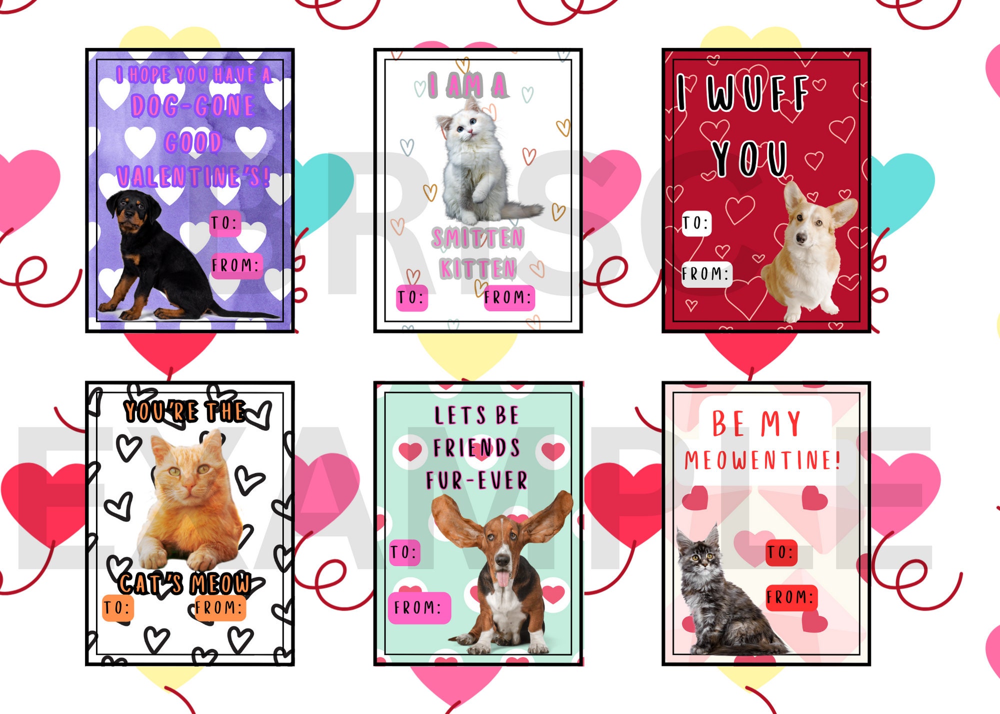 Pet Valentines Cards, PNG Printable Pet Valentine Cards - Etsy