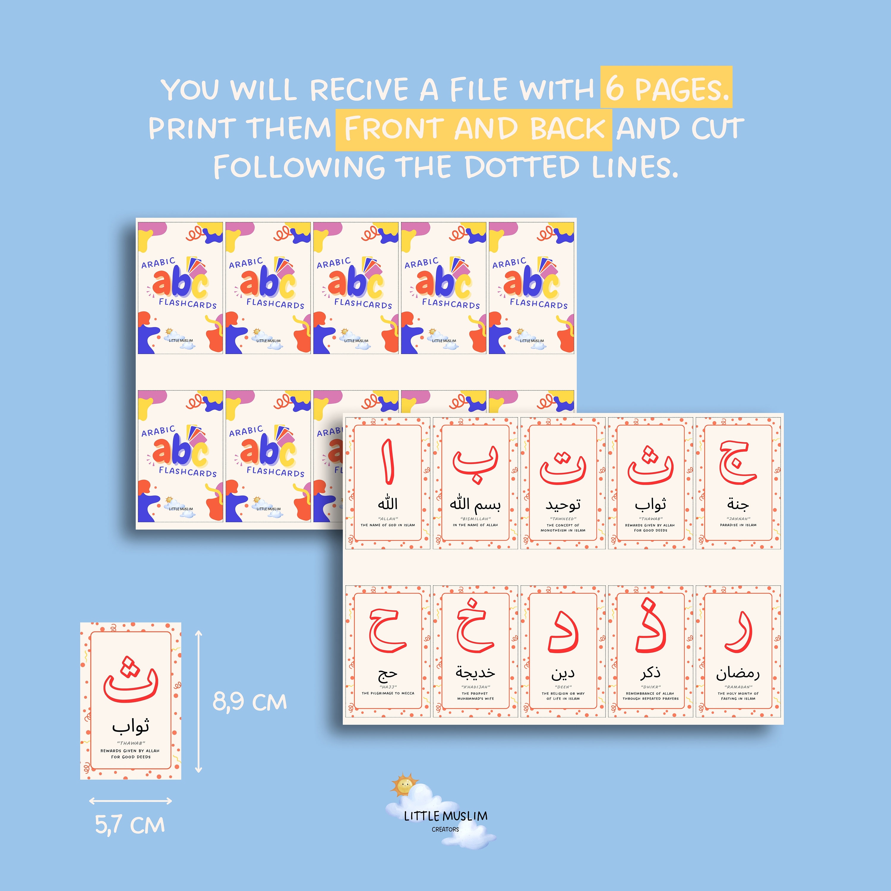Islamic Alphabet Cards, Arabic Letters for Kids, Educational Muslim ...