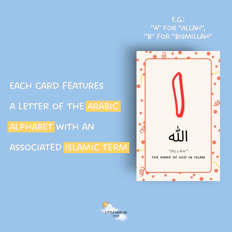 Islamic Alphabet Cards, Arabic Letters for Kids, Educational Muslim ...