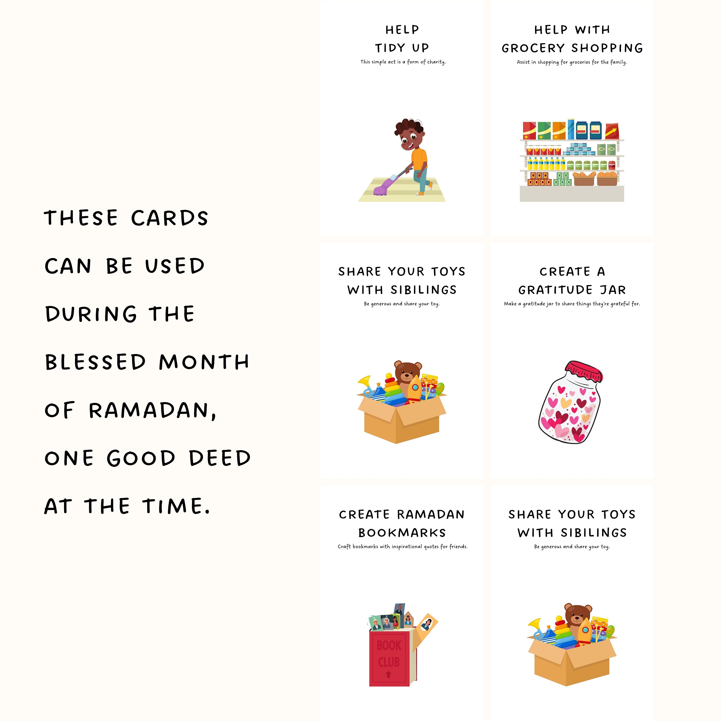 Good Deeds Cards Printable, Ramadan Cards, Kids Good Deeds, Ramadan ...